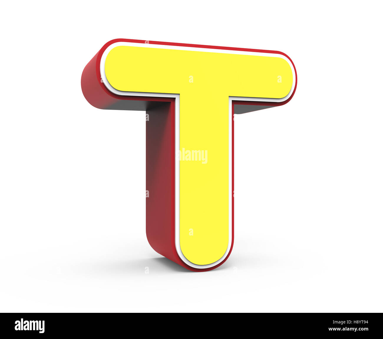 left tilt red framed yellow letter T, 3D rendering graphic isolated on ...