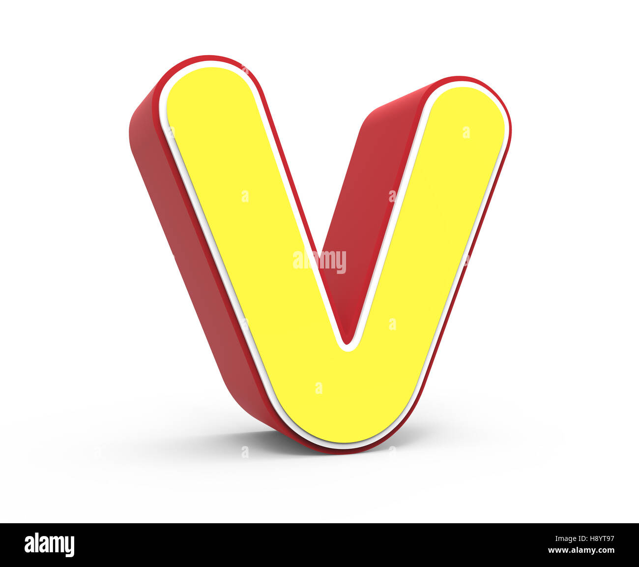 left tilt red framed yellow letter V, 3D rendering graphic isolated on ...