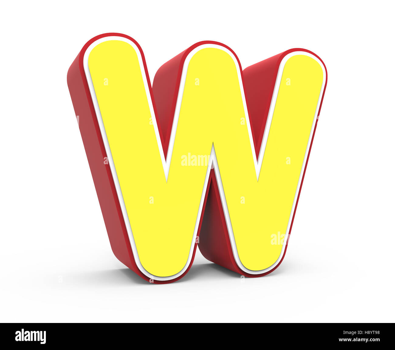 left tilt red framed yellow letter W, 3D rendering graphic isolated on ...