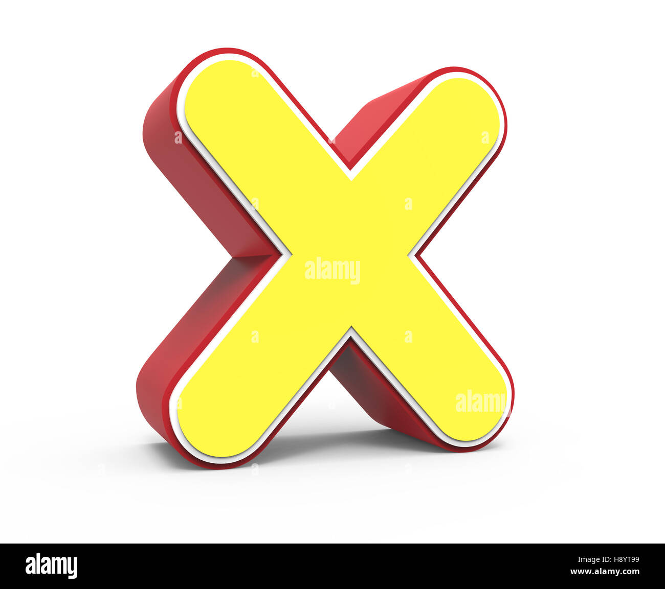 left tilt red framed yellow letter X, 3D rendering graphic isolated on ...