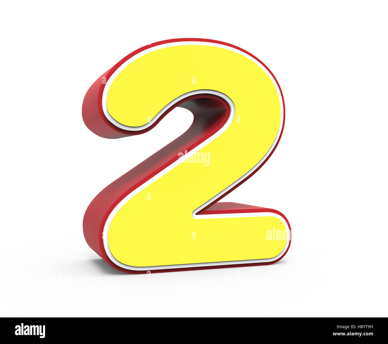 left tilt red framed yellow number 2, 3D rendering graphic isolated on ...