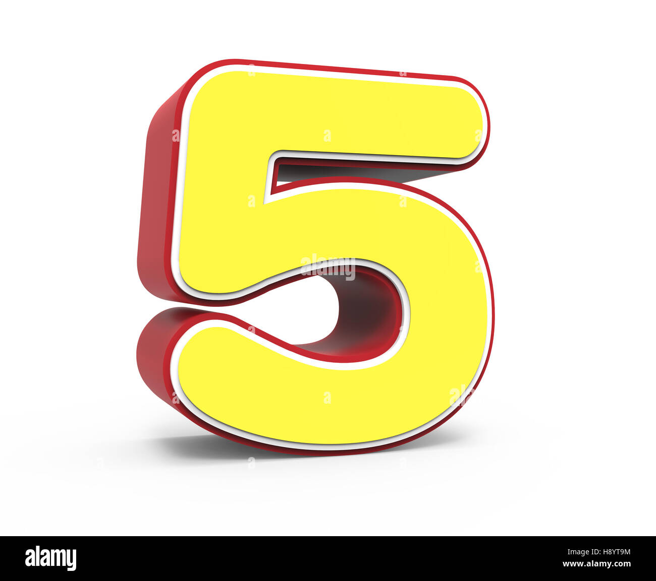 left tilt red framed yellow number 5, 3D rendering graphic isolated on ...