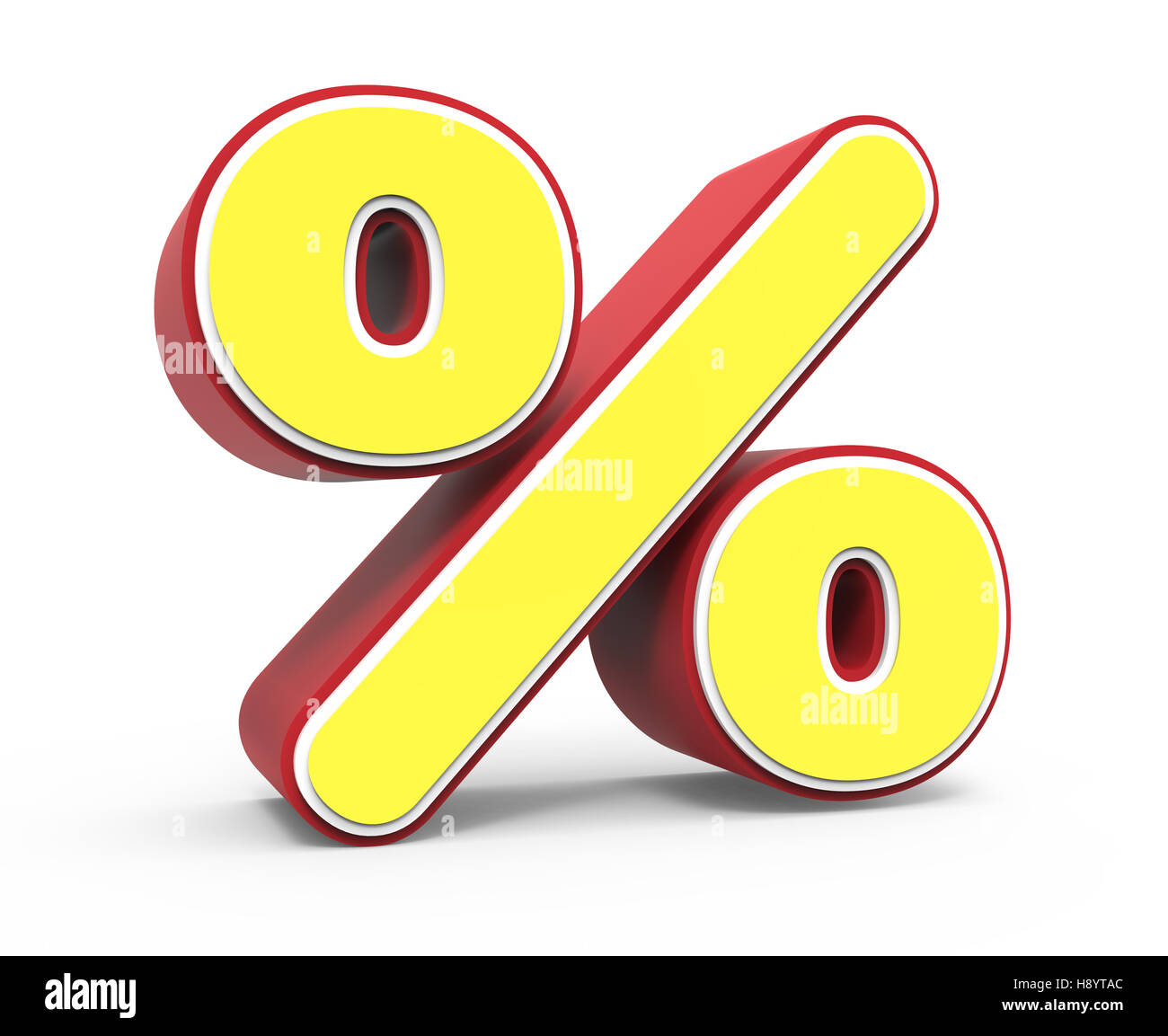 left tilt red framed yellow percent mark, 3D rendering graphic isolated ...