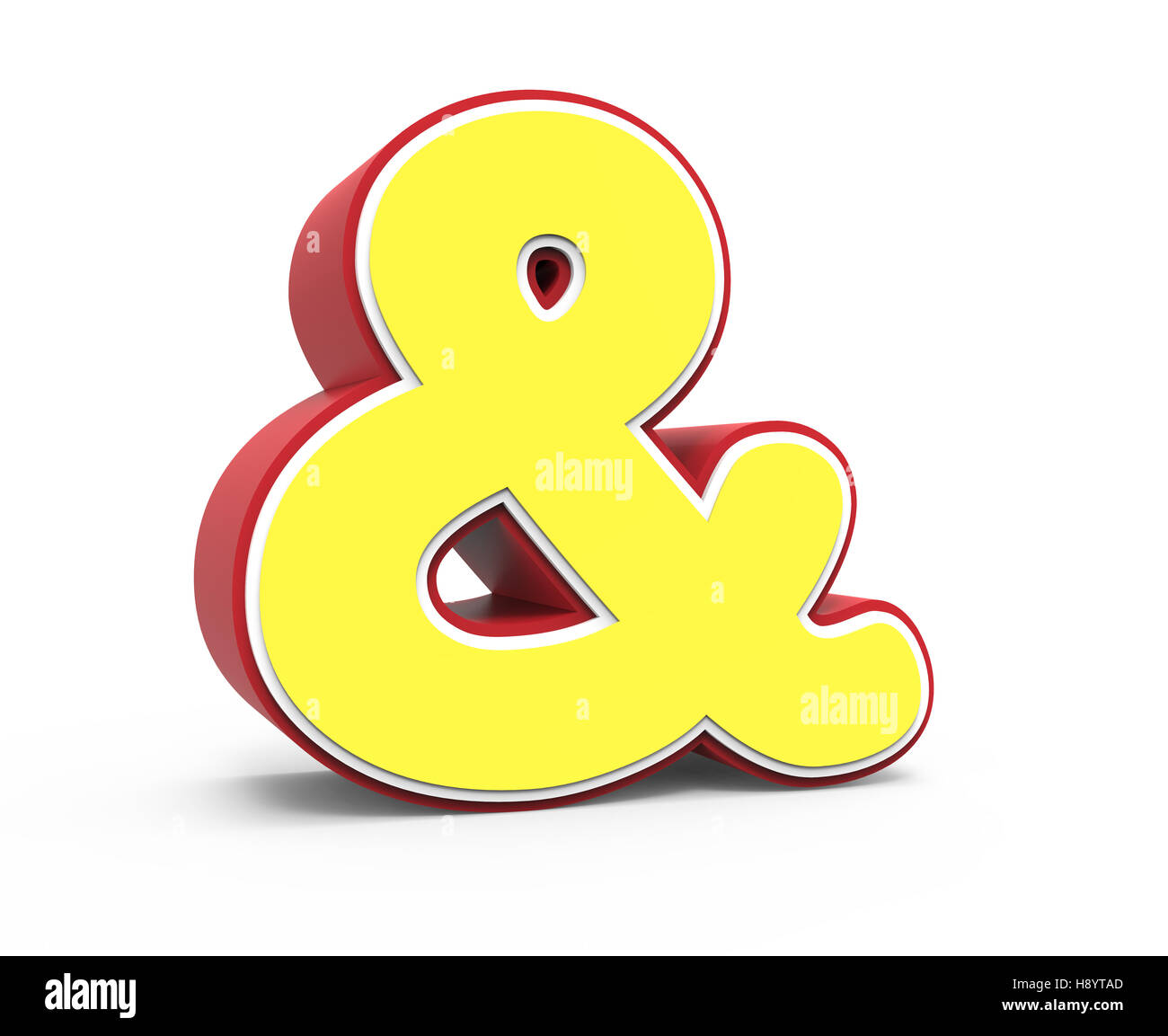 left tilt red framed yellow ampersand mark, 3D rendering graphic ...