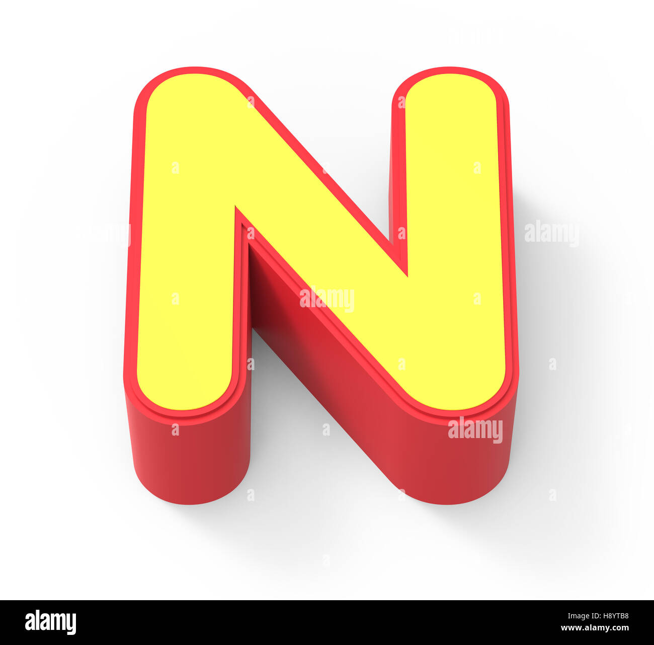 red framed yellow letter N, 3D rendering graphic isolated on white ...