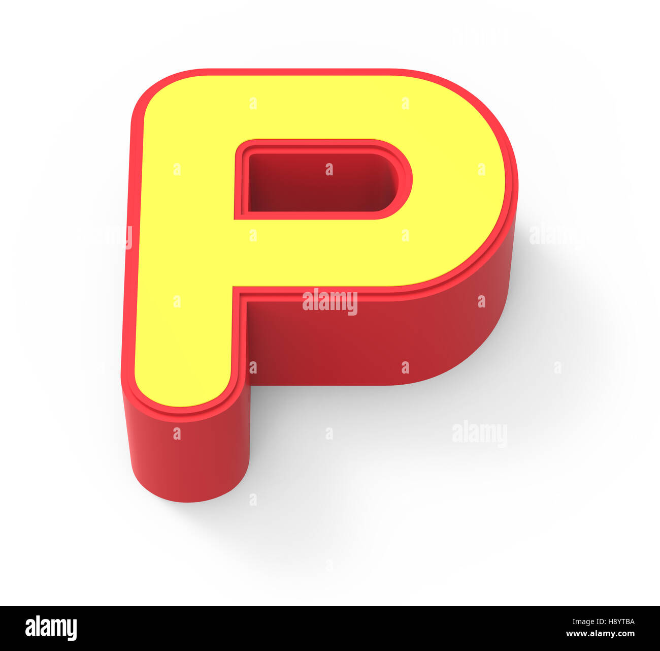red framed yellow letter P, 3D rendering graphic isolated on white ...