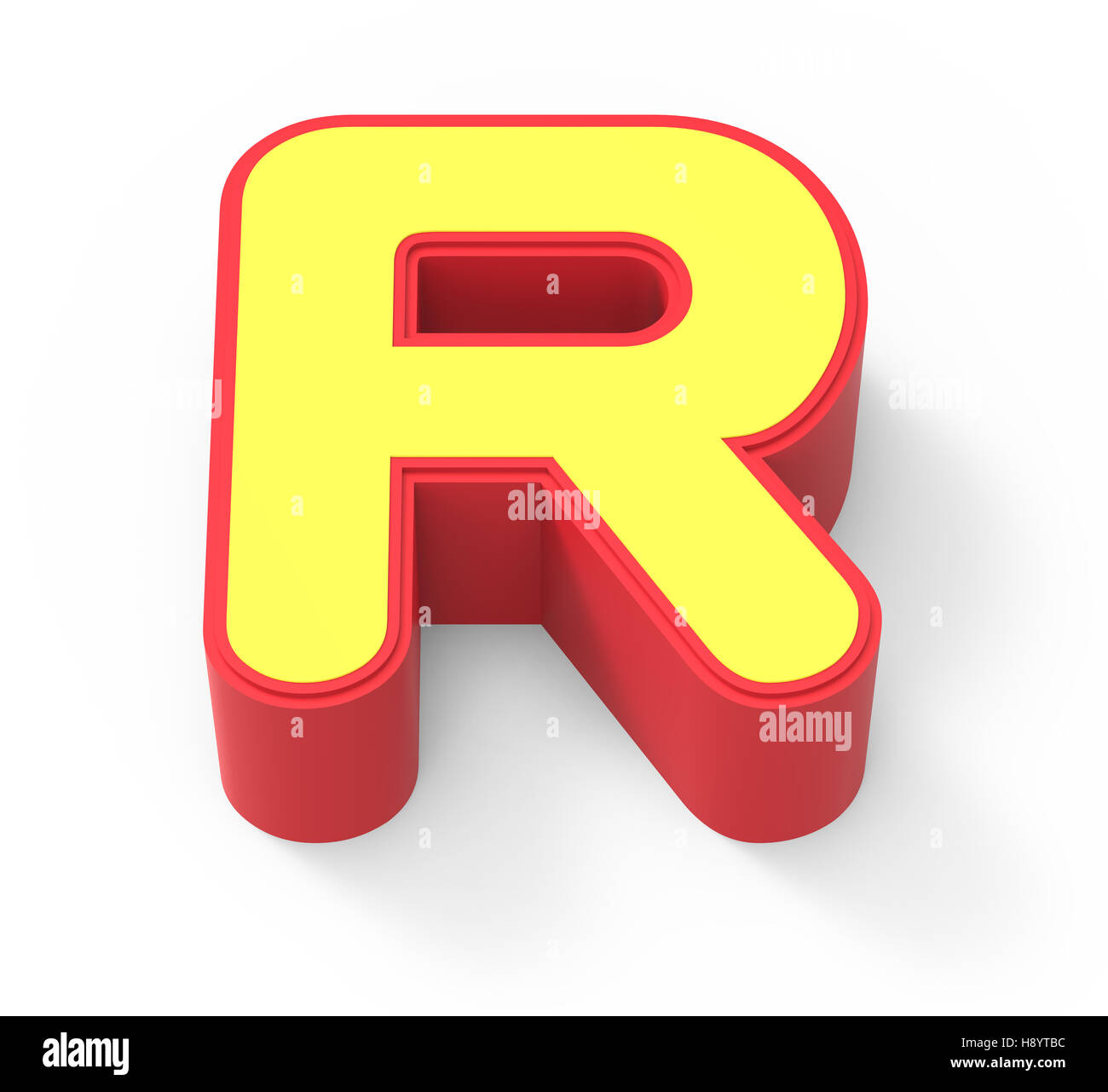 red framed yellow letter R, 3D rendering graphic isolated on white ...