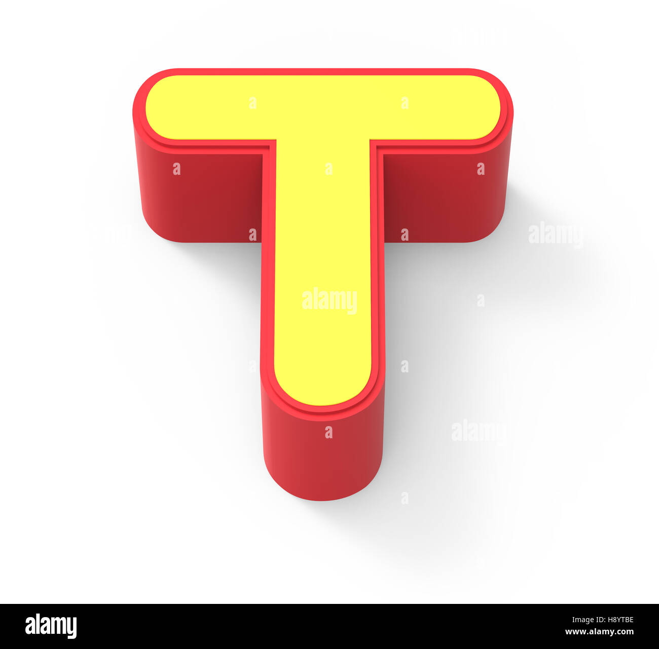 red framed yellow letter T, 3D rendering graphic isolated on white background, top view Stock ...