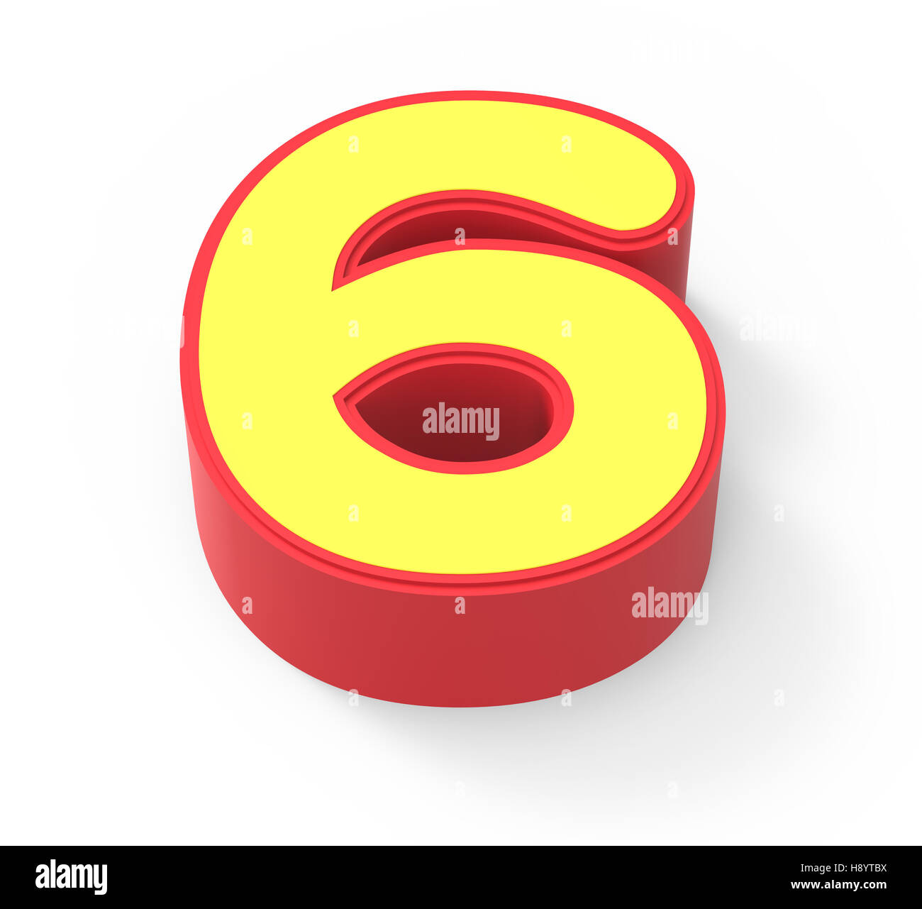 red framed yellow number 6, 3D rendering graphic isolated on white ...
