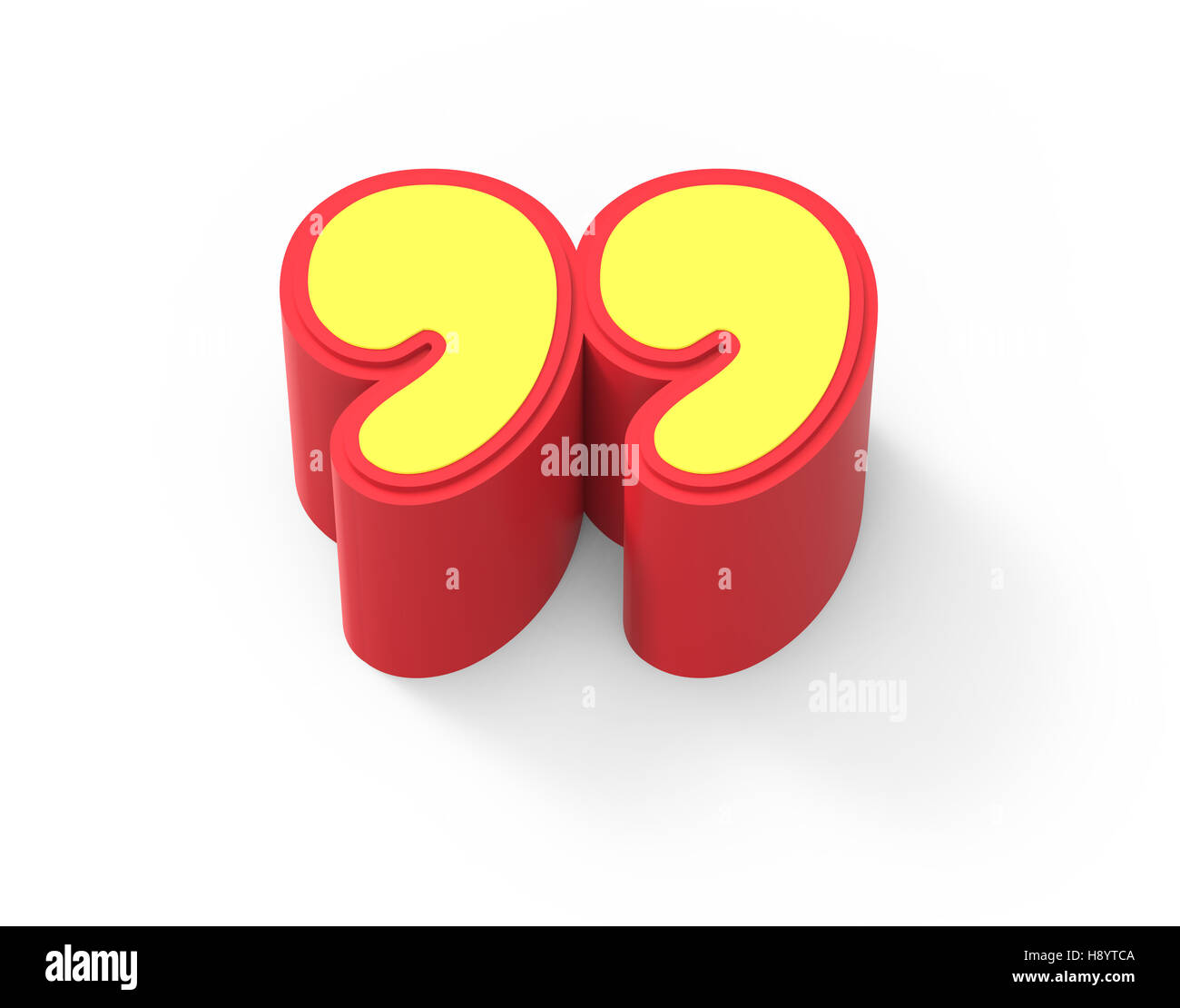 red framed yellow quotation mark, 3D rendering graphic isolated on ...