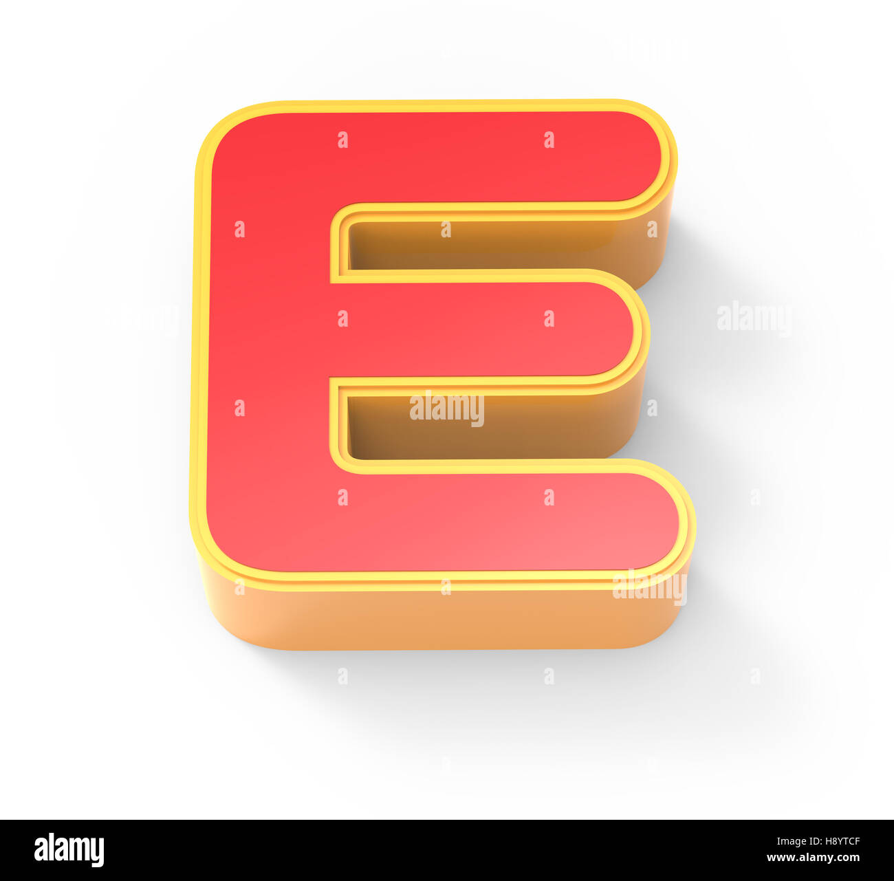 yellow framed red letter E, 3D rendering graphic isolated on white ...