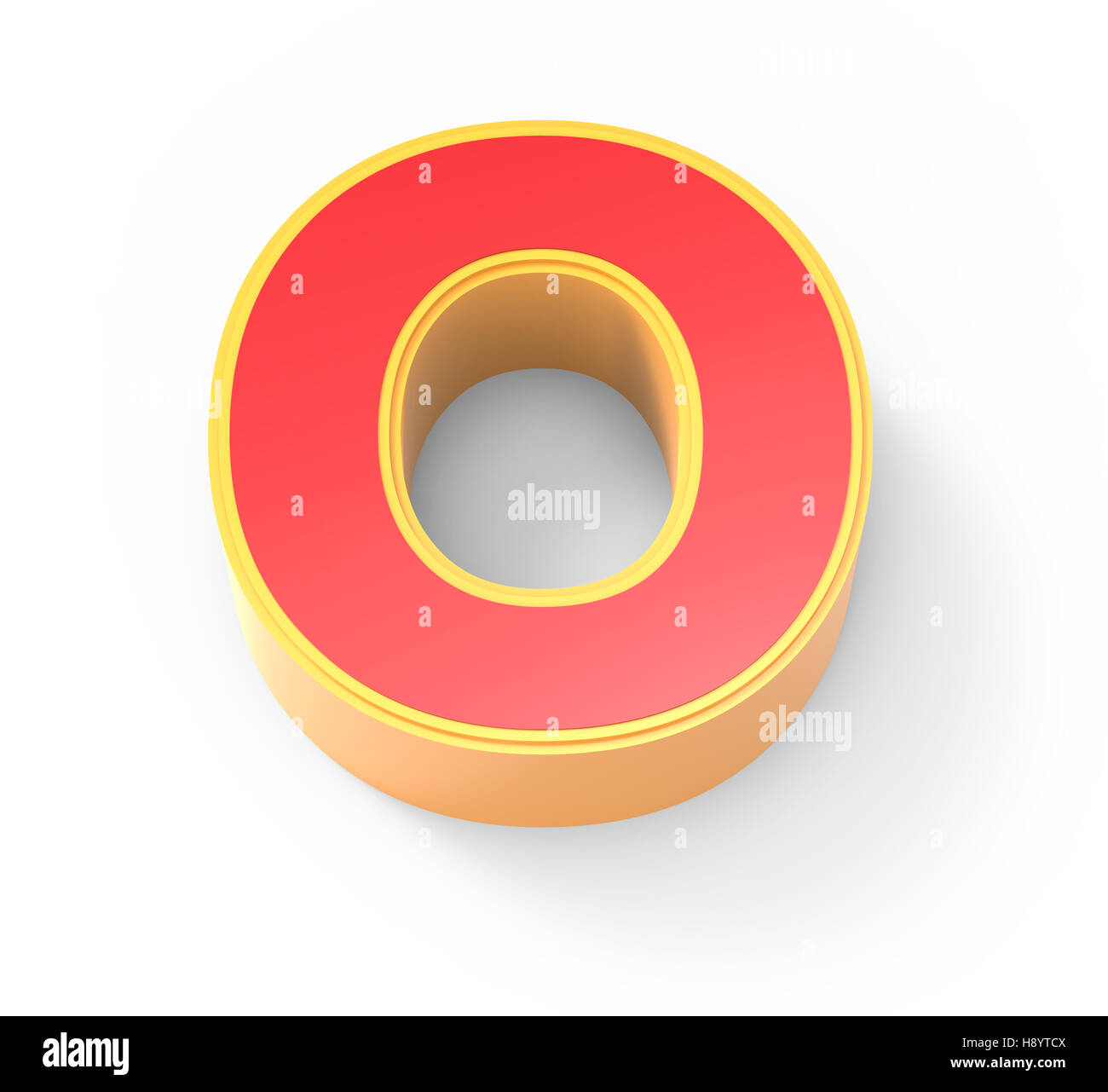 yellow framed red letter O, 3D rendering graphic isolated on white ...