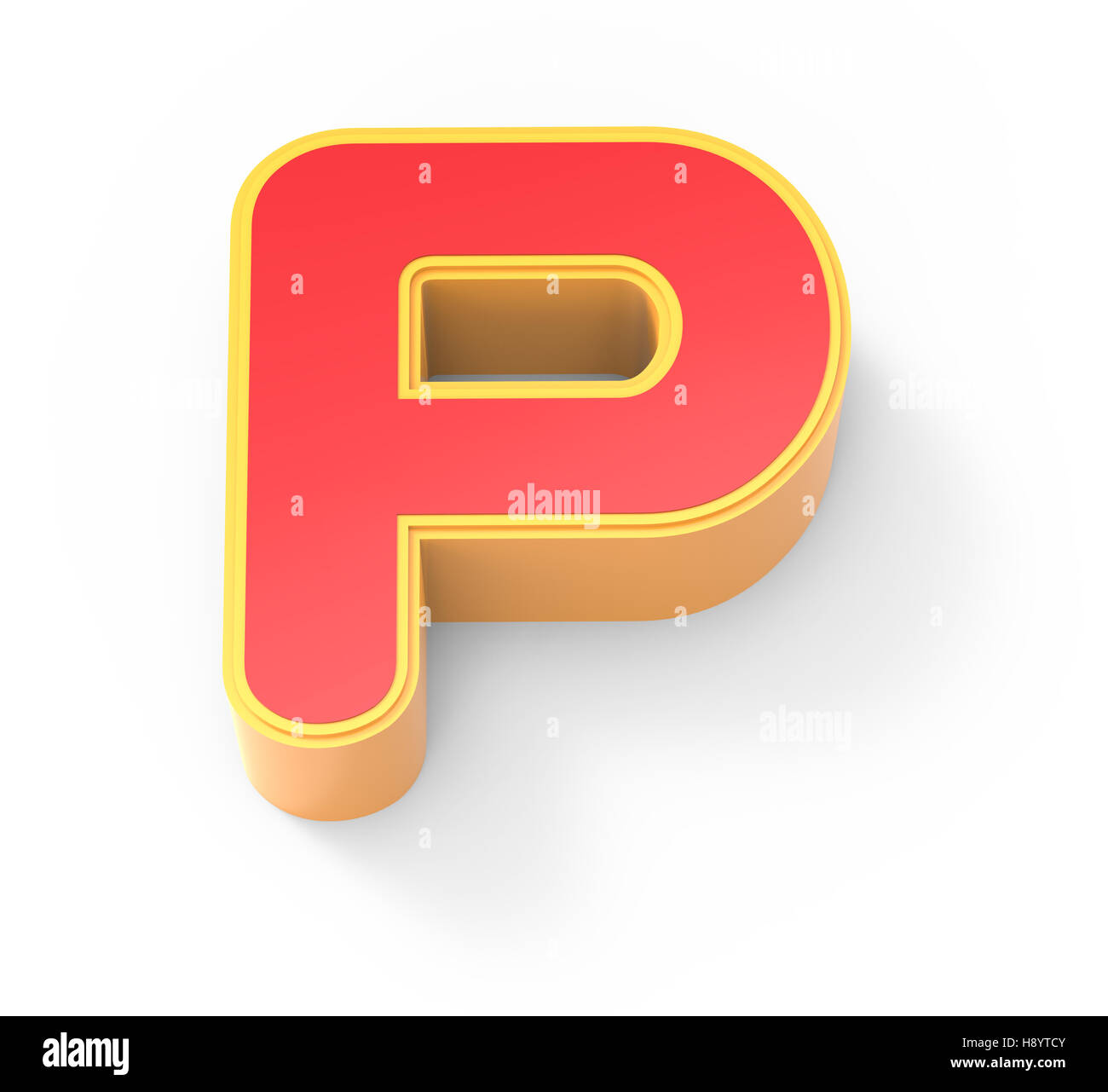 yellow framed red letter P, 3D rendering graphic isolated on white background, top view Stock ...