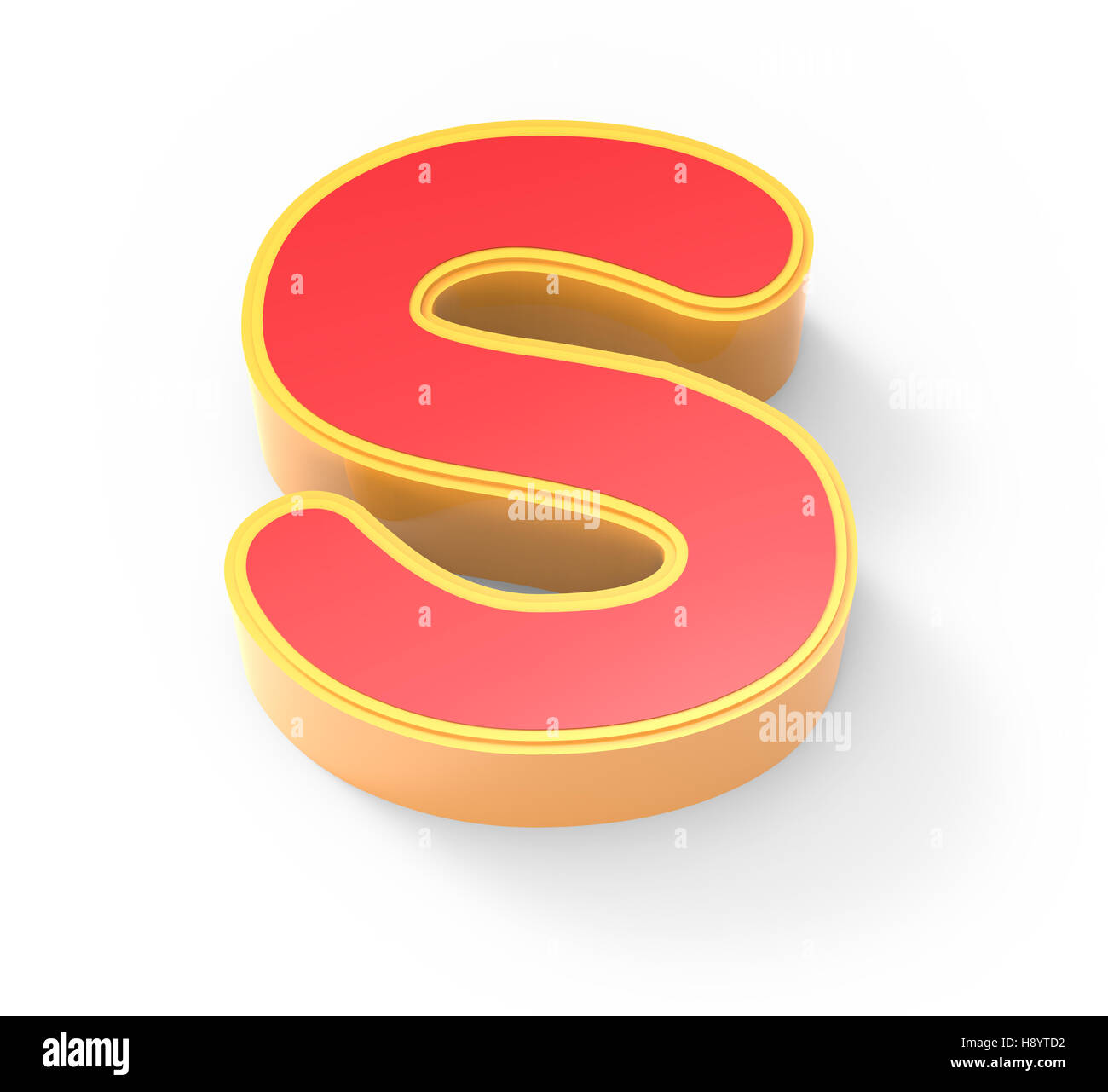 yellow framed red letter S, 3D rendering graphic isolated on white ...