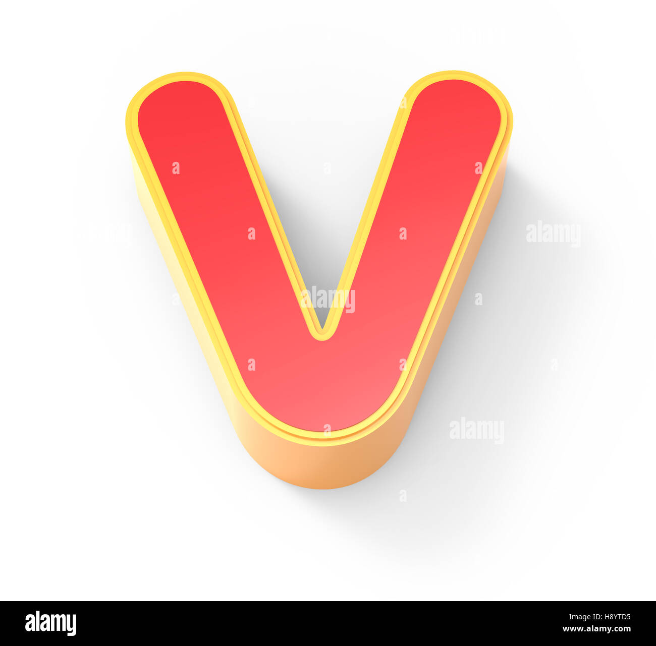 yellow framed red letter V, 3D rendering graphic isolated on white ...