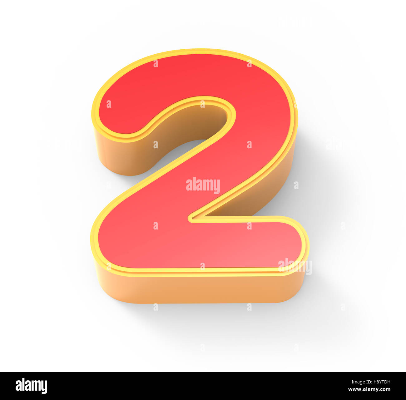yellow framed red number 2, 3D rendering graphic isolated on white ...