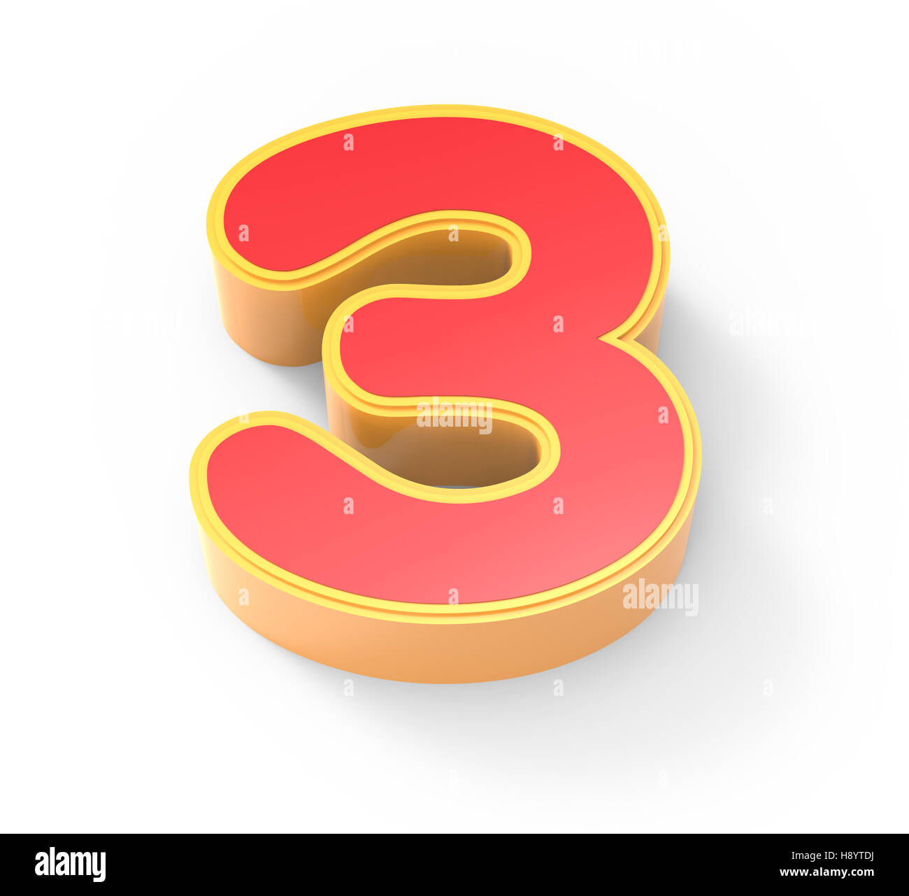 yellow framed red number 3, 3D rendering graphic isolated on white ...
