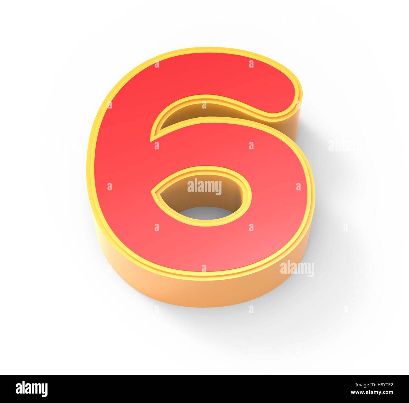 yellow framed red number 6, 3D rendering graphic isolated on white ...