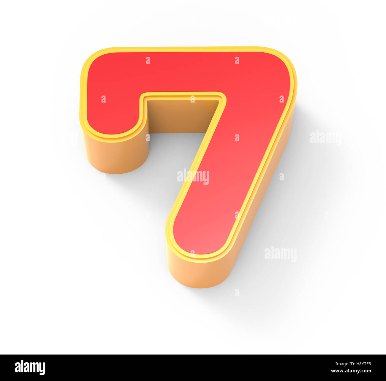 yellow framed red number 7, 3D rendering graphic isolated on white ...