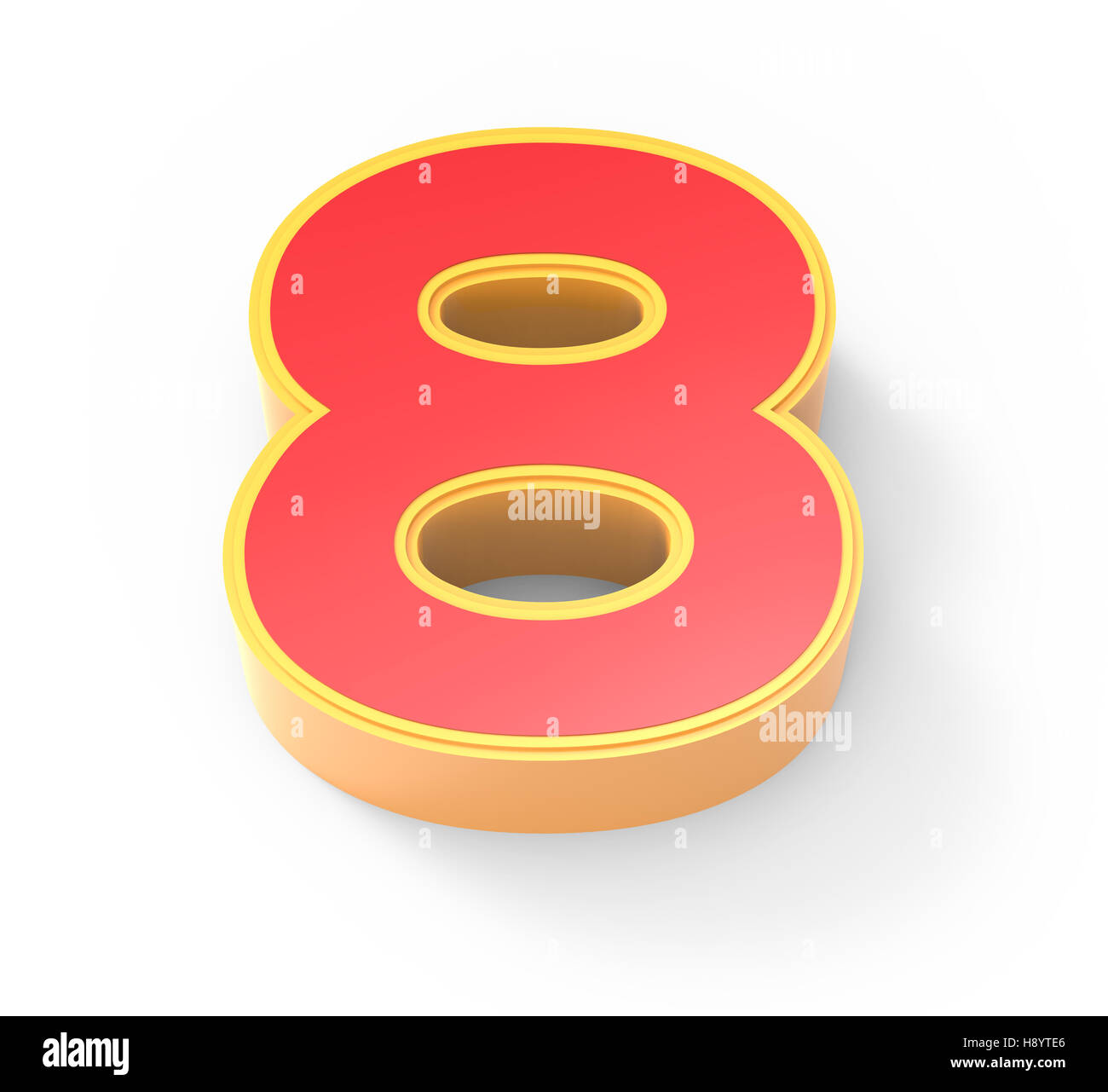 yellow framed red number 8, 3D rendering graphic isolated on white ...