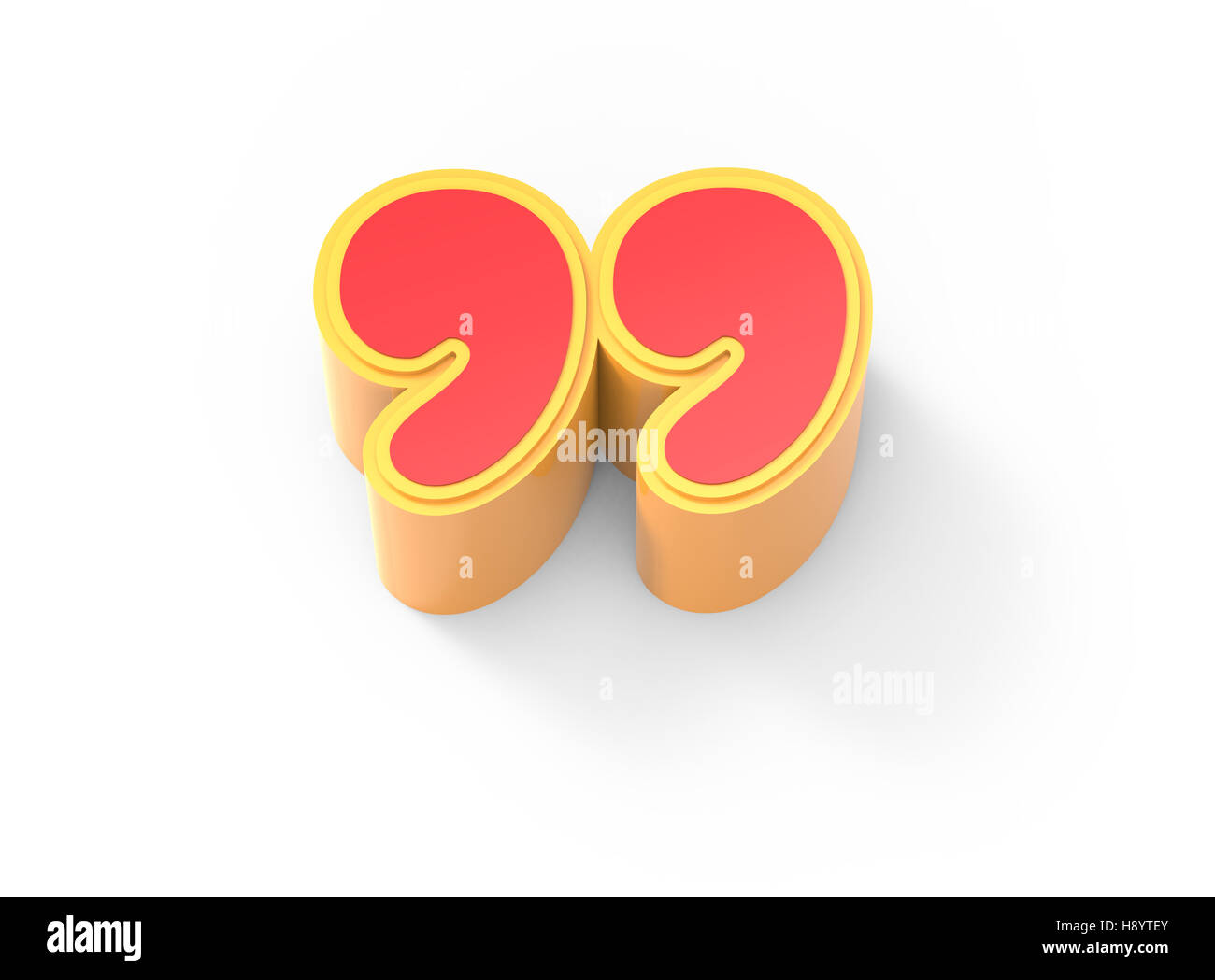 yellow framed red quotation mark, 3D rendering graphic isolated on ...