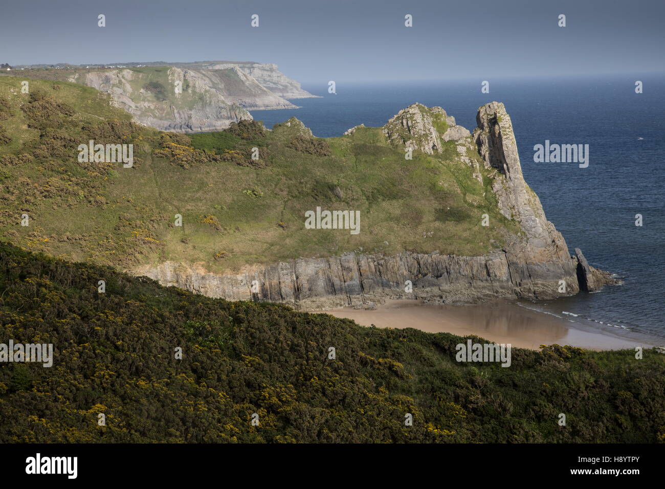 The south coast limestone cliffs of Gower Peninsula AONB, looking east ...