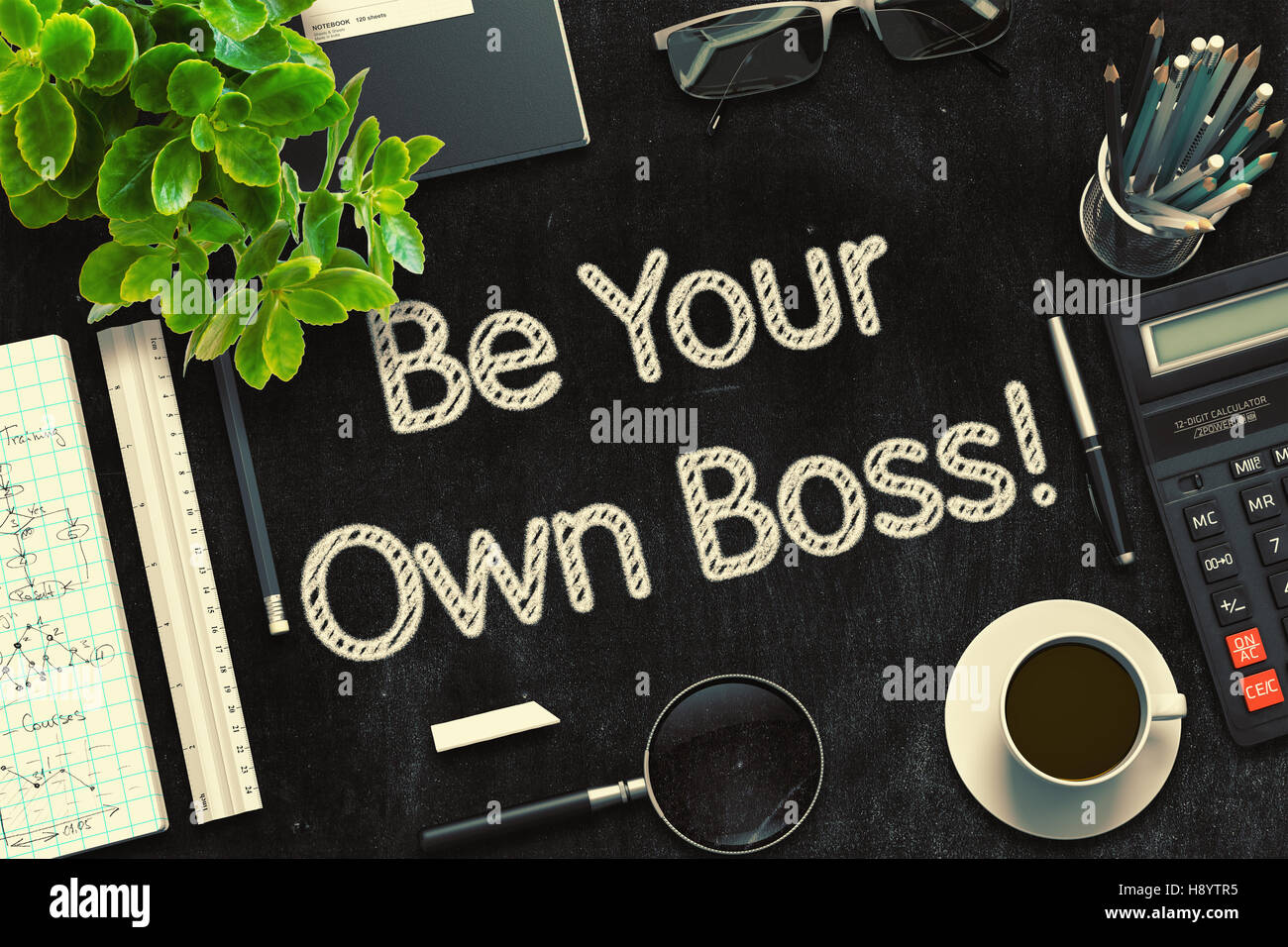 Be Your Own Boss - Text on Black Chalkboard. 3D Rendering Stock Photo ...