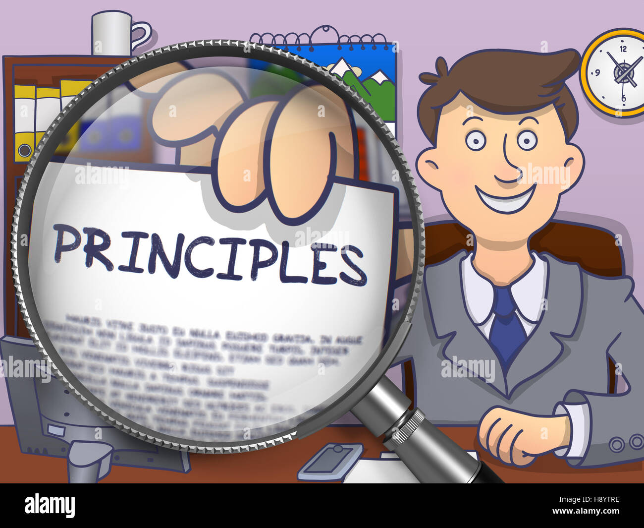 Principles through Magnifying Glass. Doodle Style Stock Photo - Alamy