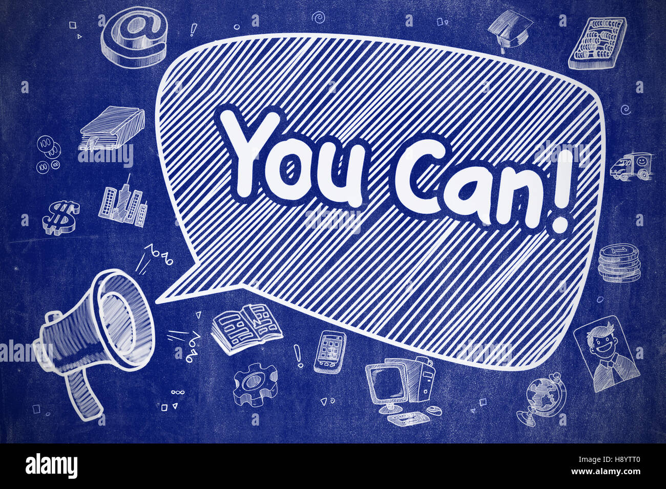 You Can - Hand Drawn Illustration on Blue Chalkboard Stock Photo - Alamy