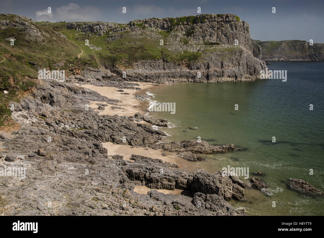 The south coast limestone cliffs of the Gower Peninsula, near Mewslade ...