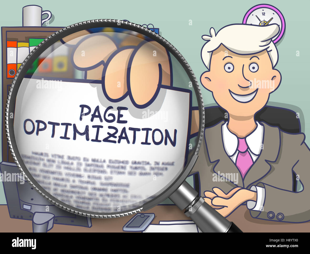 Page Optimization through Magnifier. Doodle Style Stock Photo - Alamy