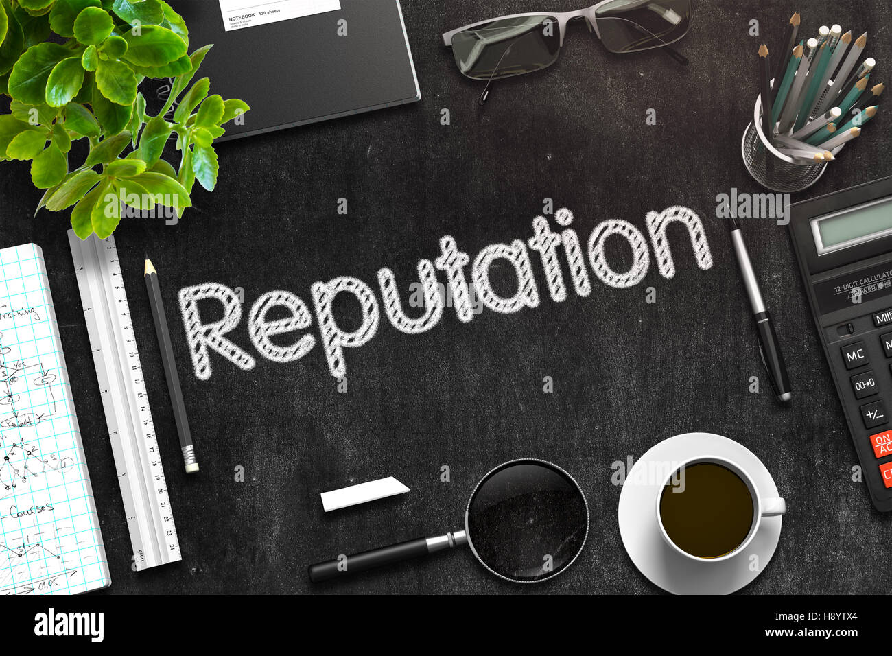 Reputation Handwritten on Black Chalkboard. 3D Rendering Stock Photo ...