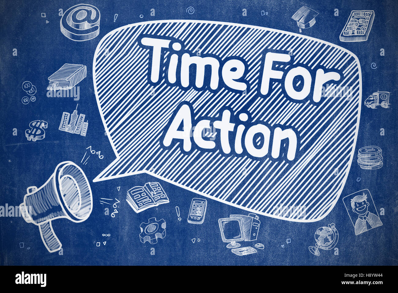 Time For Action - Doodle Illustration on Blue Chalkboard Stock Photo ...