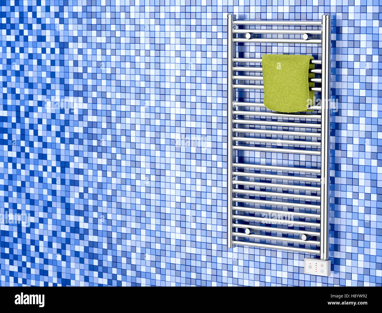 Chrome electric towel radiator in the bathroom Stock Photo - Alamy