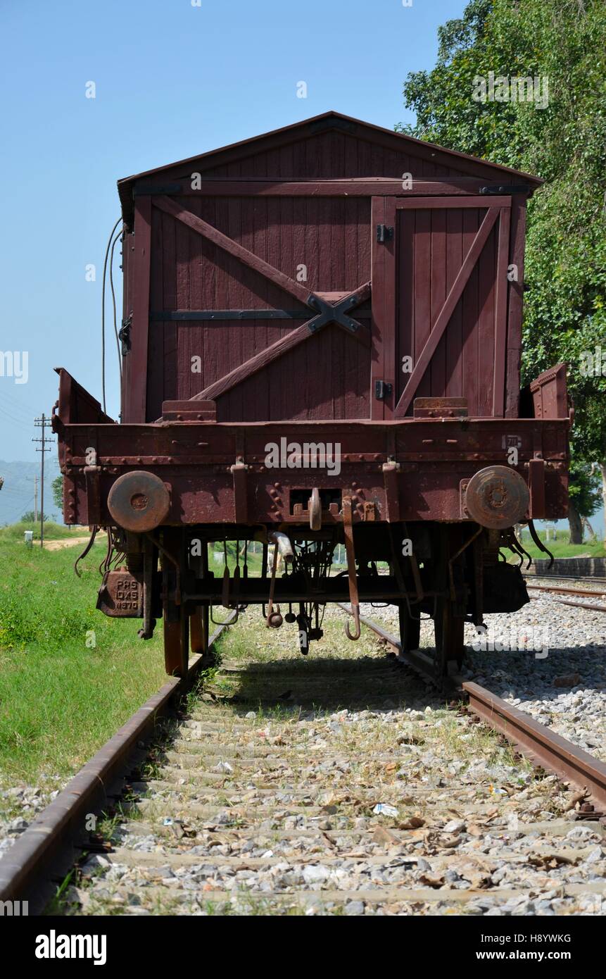 Vintage Pakistan Railways freight car on rails at Golra Sharif station ...