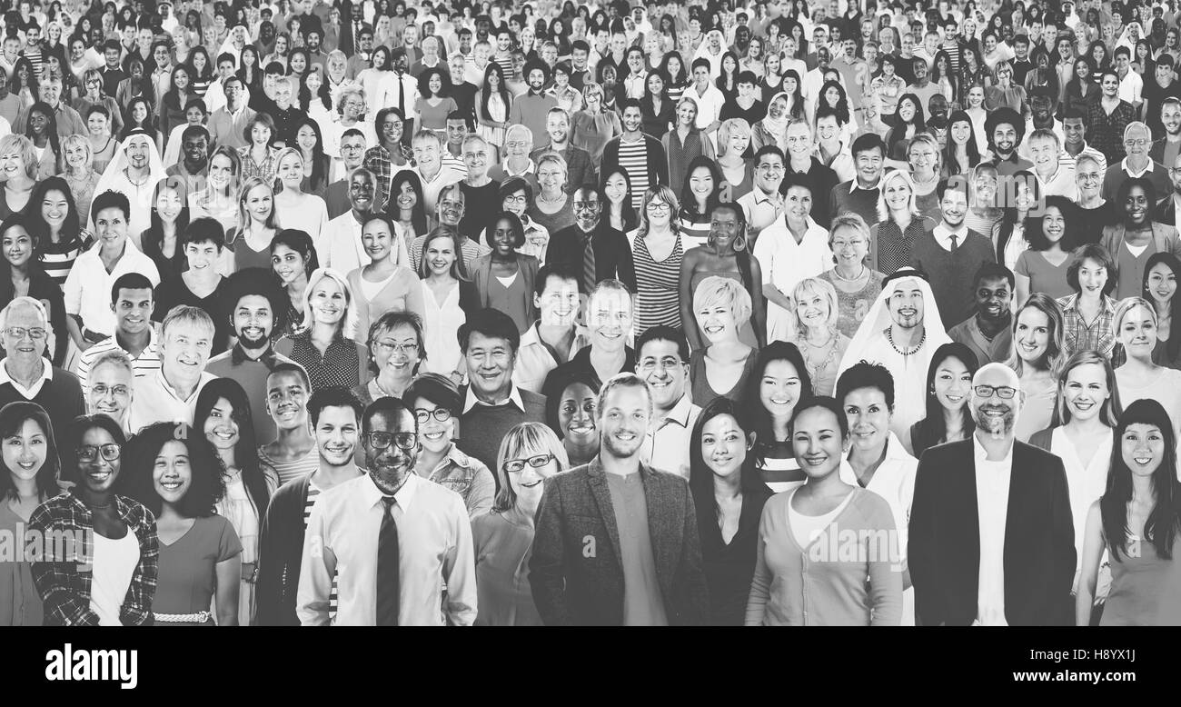 Large multiracial crowd people Black and White Stock Photos & Images ...