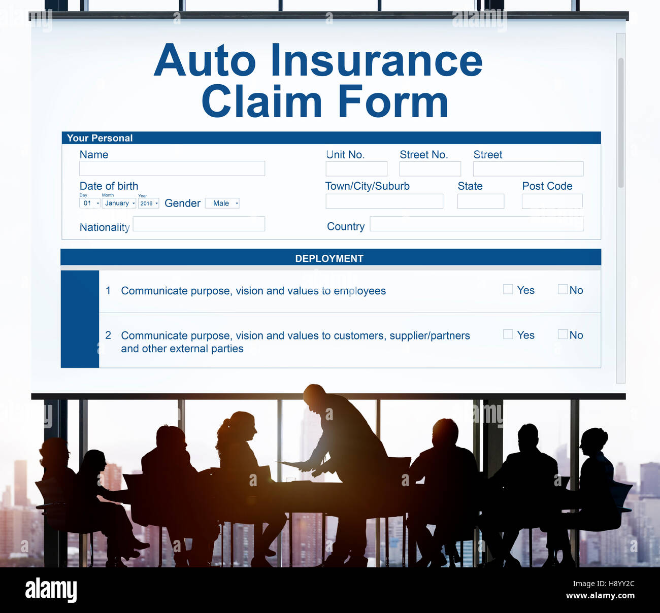 Auto Insurance Claim Form Document Indemnity Concept Stock Photo - Alamy