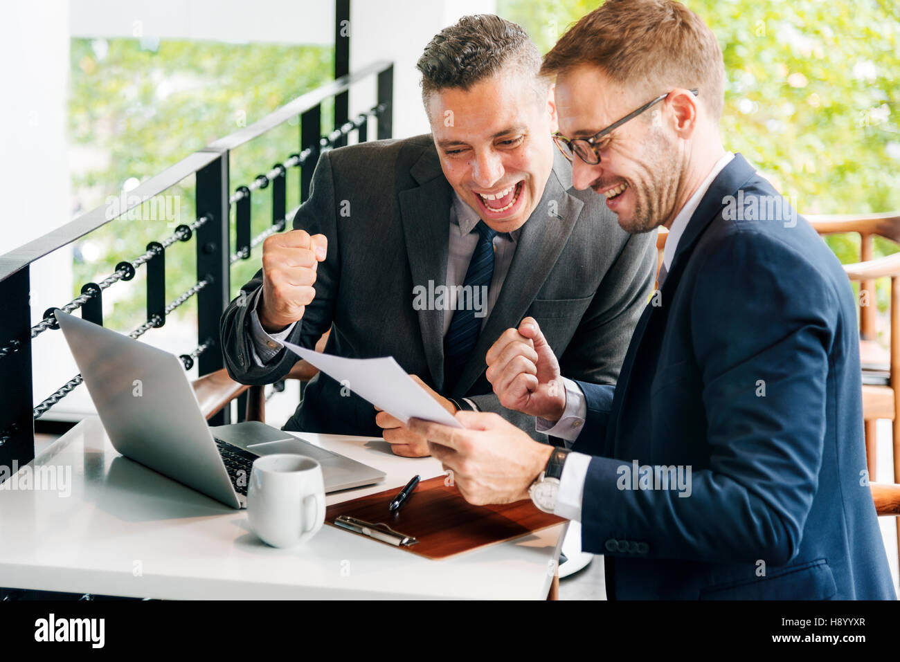 Businessmen Success Gesture Cheerful Concept Stock Photo - Alamy