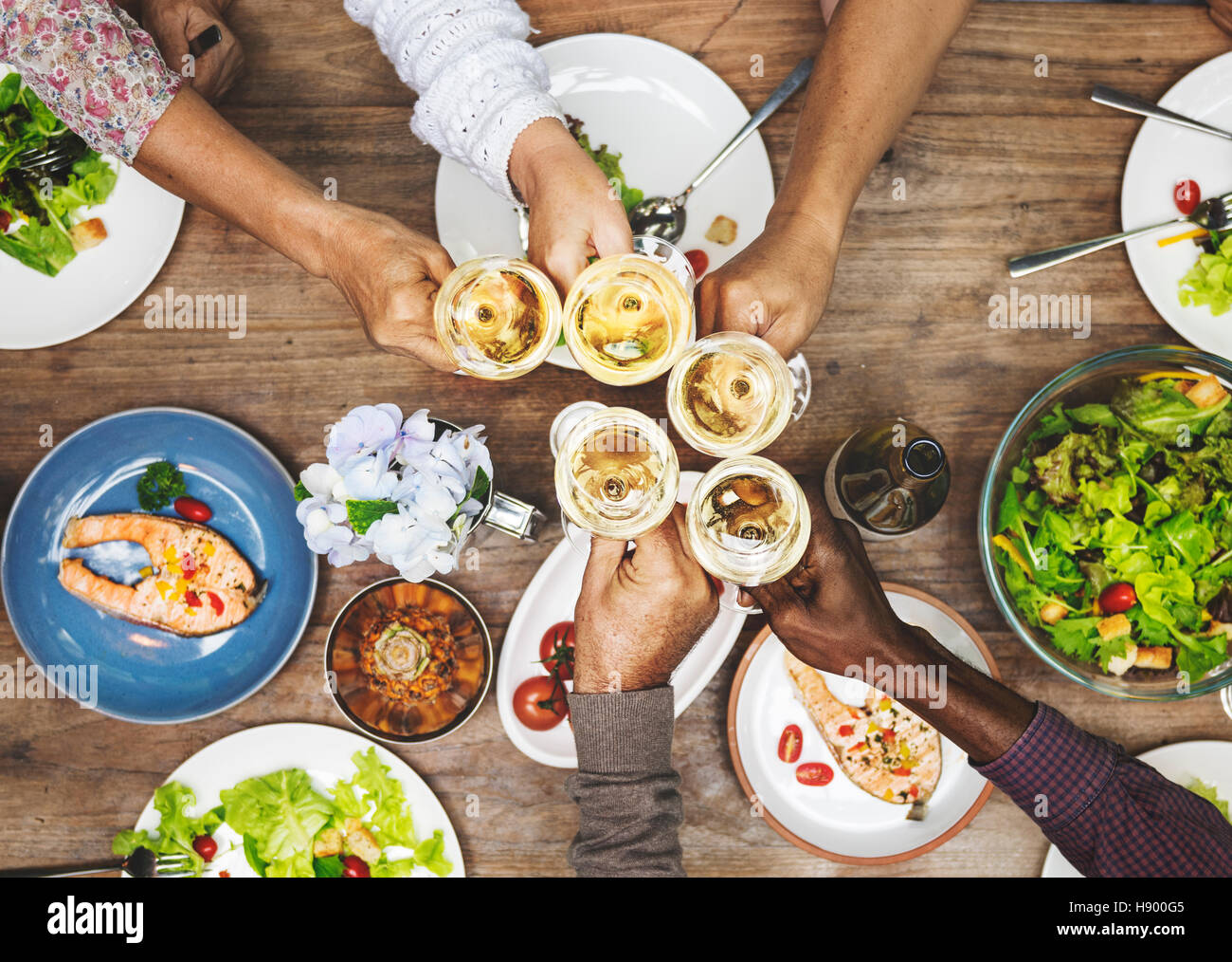 Friends Happiness Enjoying Dinning Eating Concept Stock Photo - Alamy