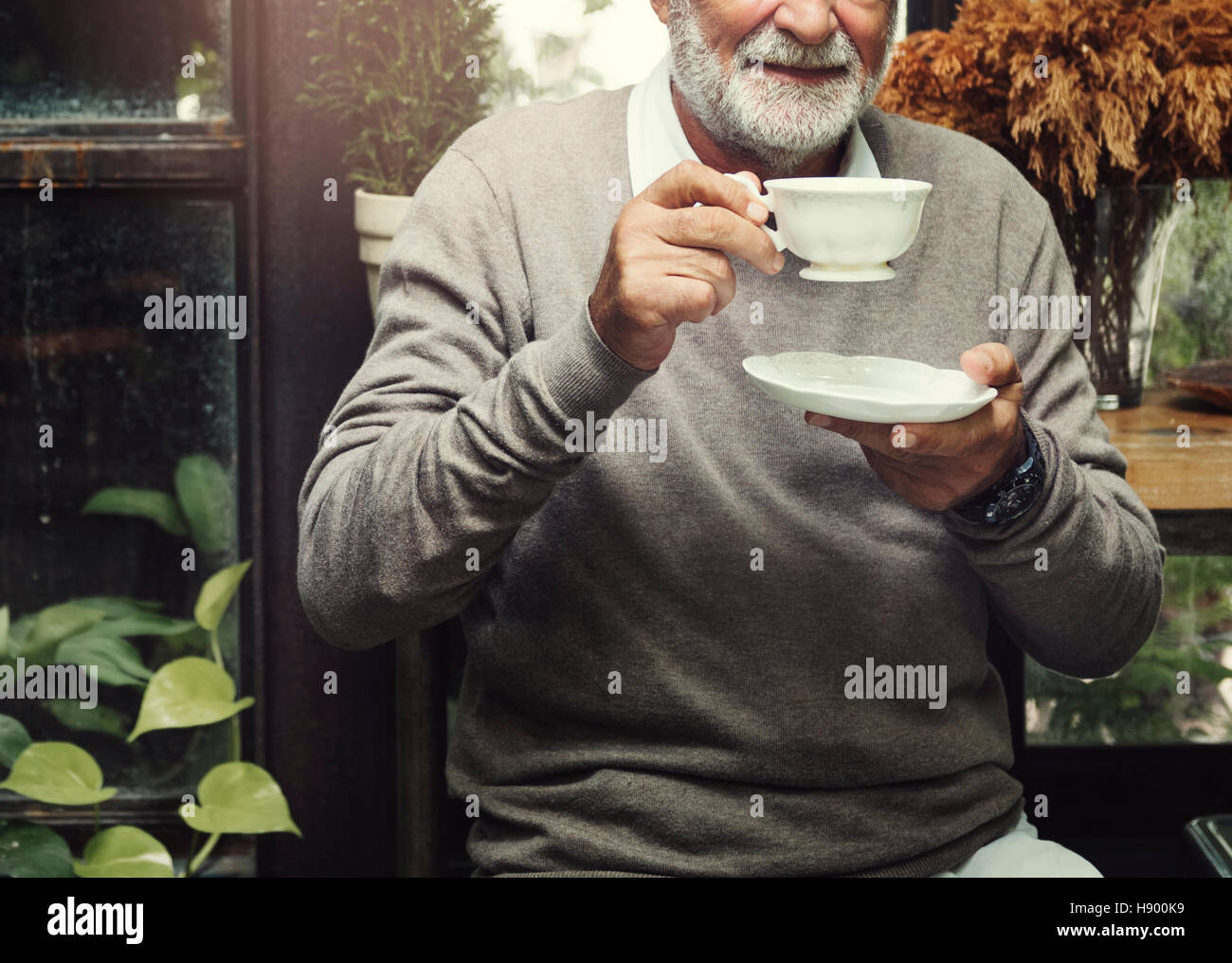Retirement Cafe Pensioner Leisure Rest Man Concept Stock Photo - Alamy