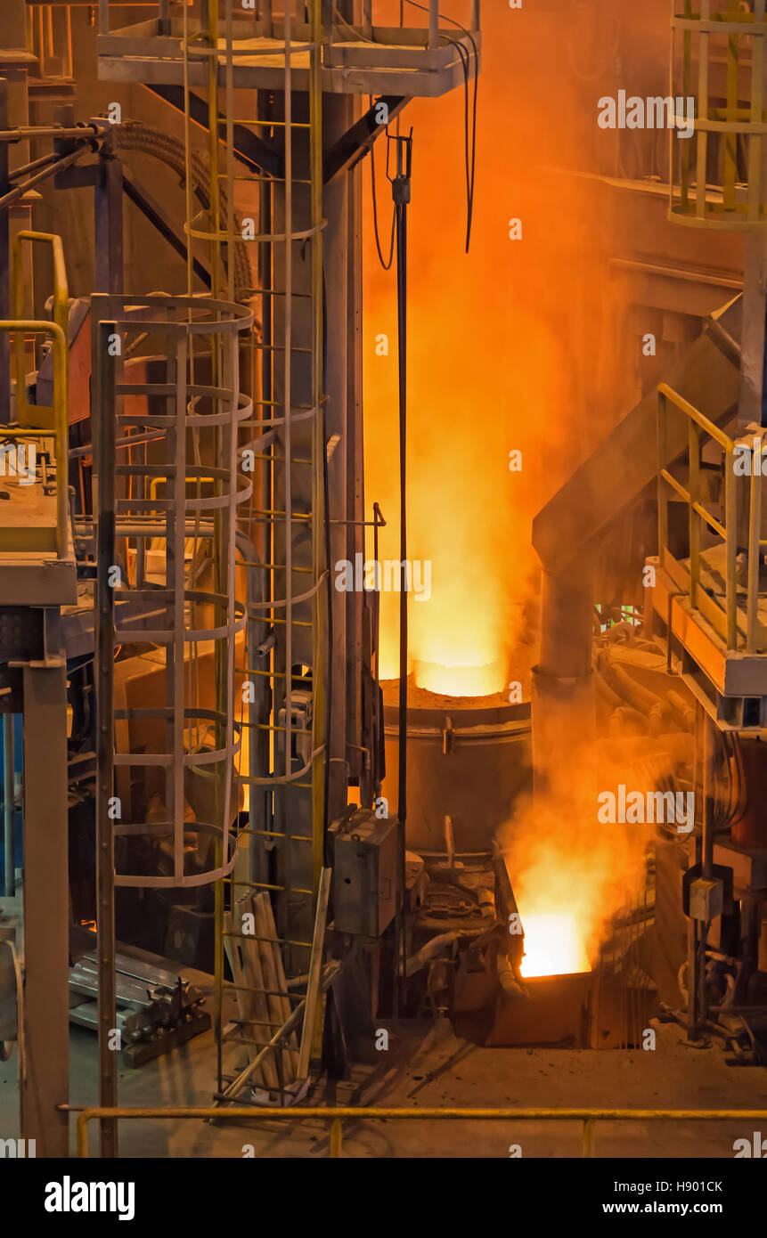 Photograph shows the active stage melting of steel electrically on ...