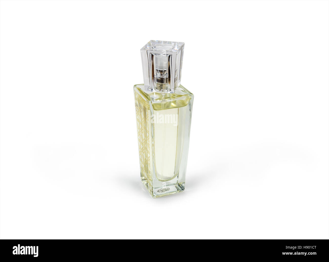 Elegant bottle of yellow perfume isolated on white background Stock ...