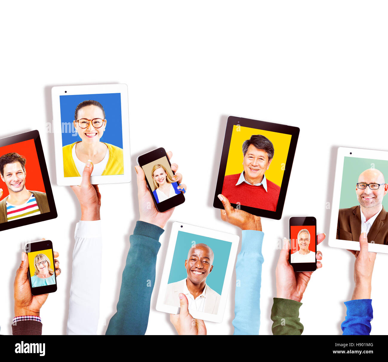 Hands Holding Digital Devices Communication COncept Stock Photo - Alamy