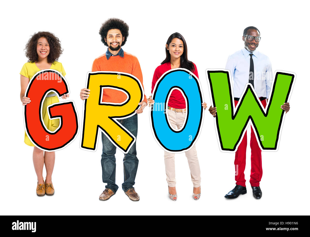 DIverse People Holding Text Grow Stock Photo - Alamy