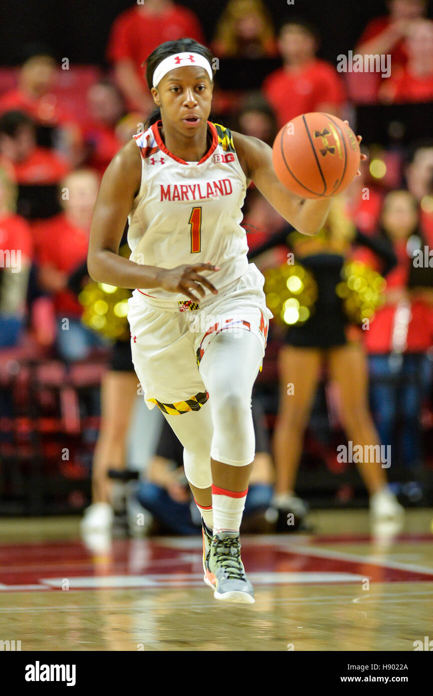 College Park, Maryland, USA. 16th Nov, 2016. IESHIA SMALL (1) dribbles ...