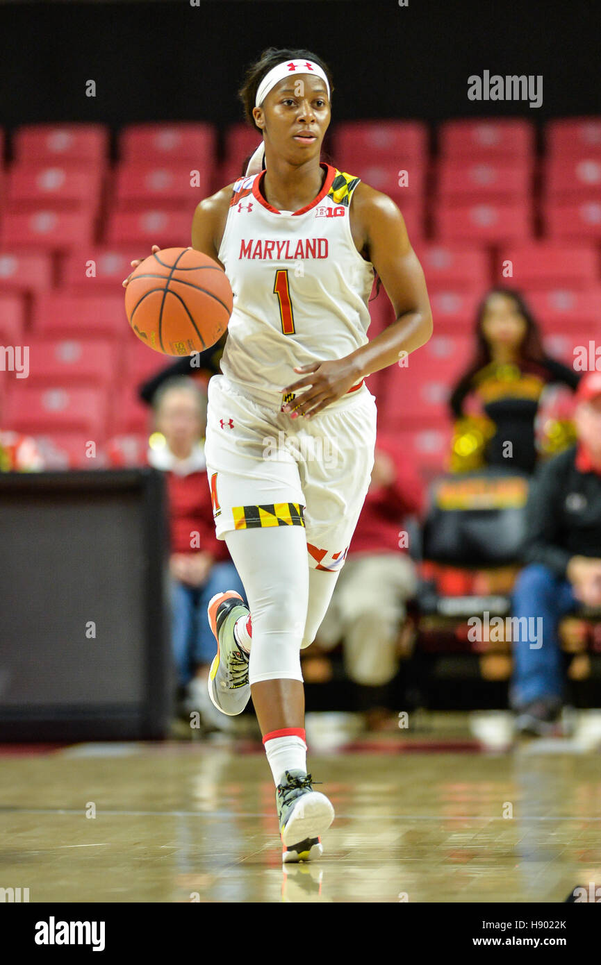 College Park, Maryland, USA. 16th Nov, 2016. IESHIA SMALL (1) dribbles ...