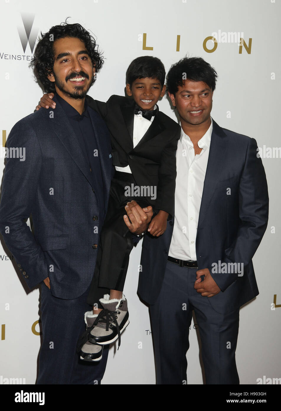 New York, USA. 16th Nov, 2016. Actor Dev Patel, Sunny Pawar and Saroo ...