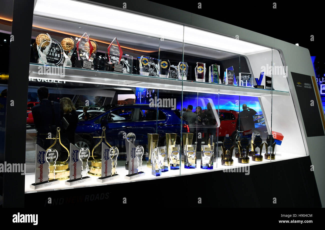 Los Angeles CA. 16th Nov, 2016. Chevy displays many of their car trophy ...
