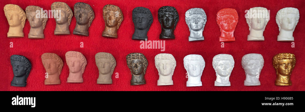 Miniature busts of various colours from the 3-D printers made by the ...