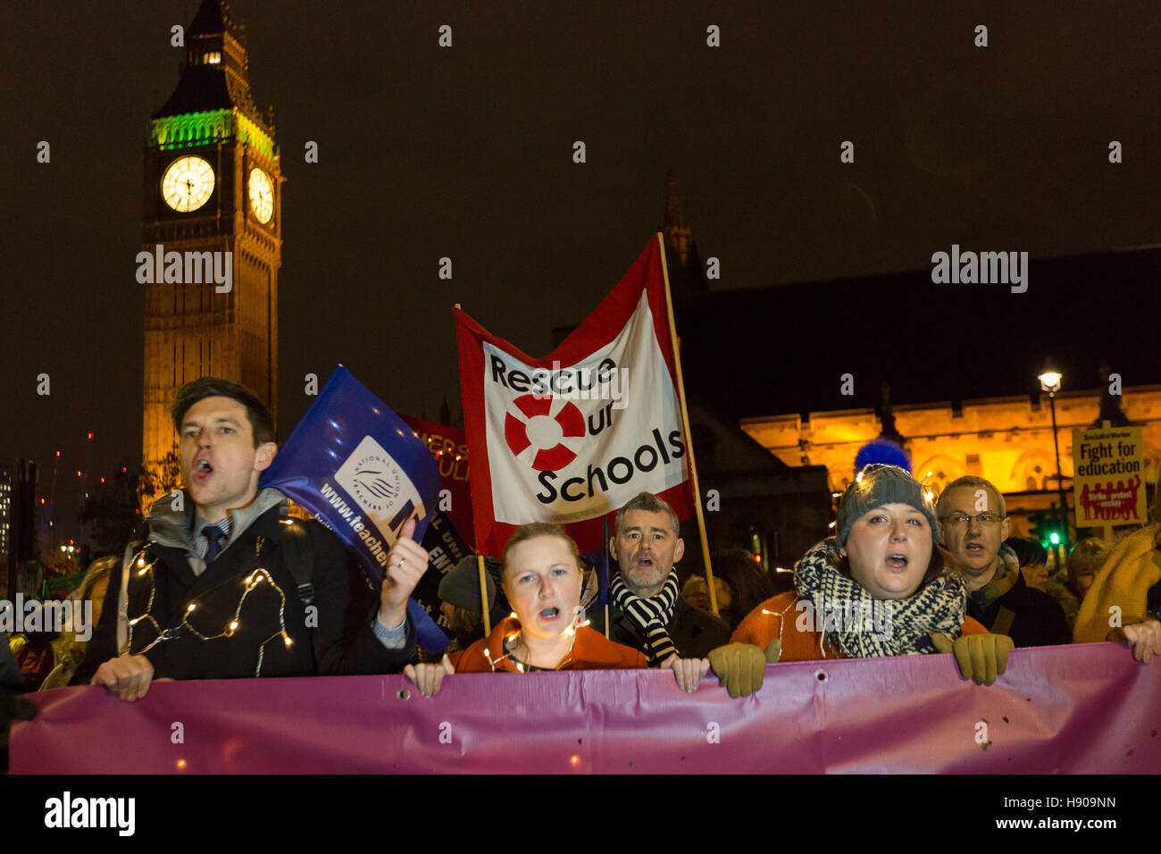 London, UK. 17th Nov 2016. Protesters march through Parliament Square ...